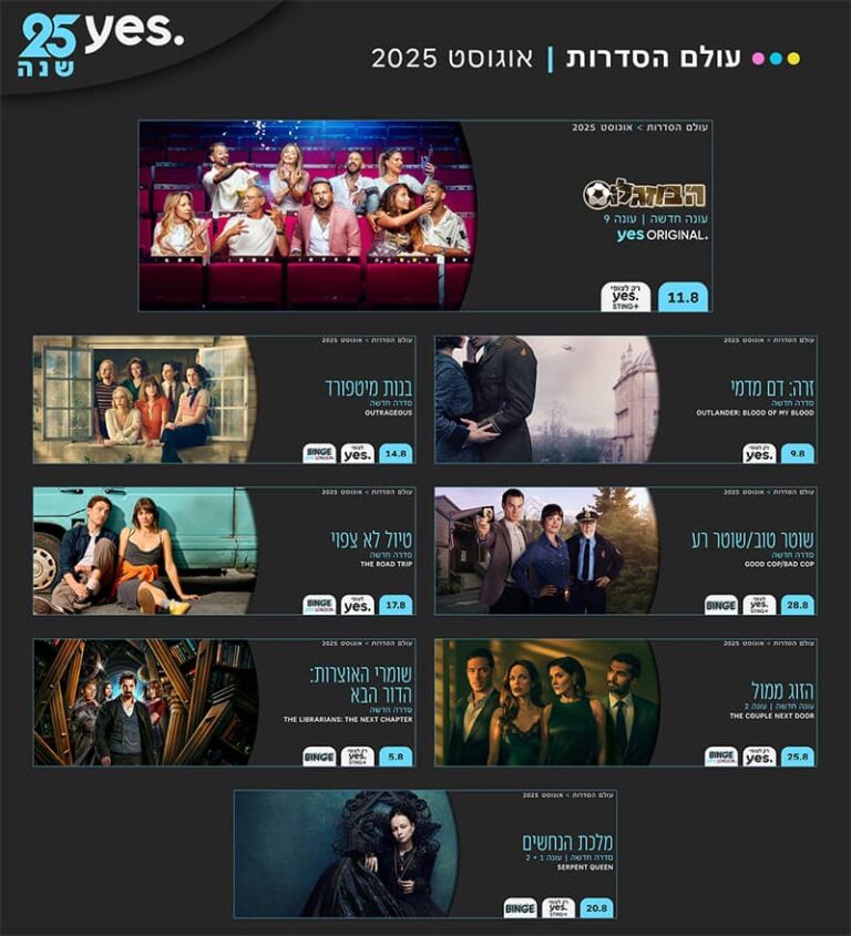 זרה – דם מדמי, הזוג ממול, שומרי האוצרות: אוגוסט 2025 בערוצי הסדרות של yes – קפה+טלוויזיה